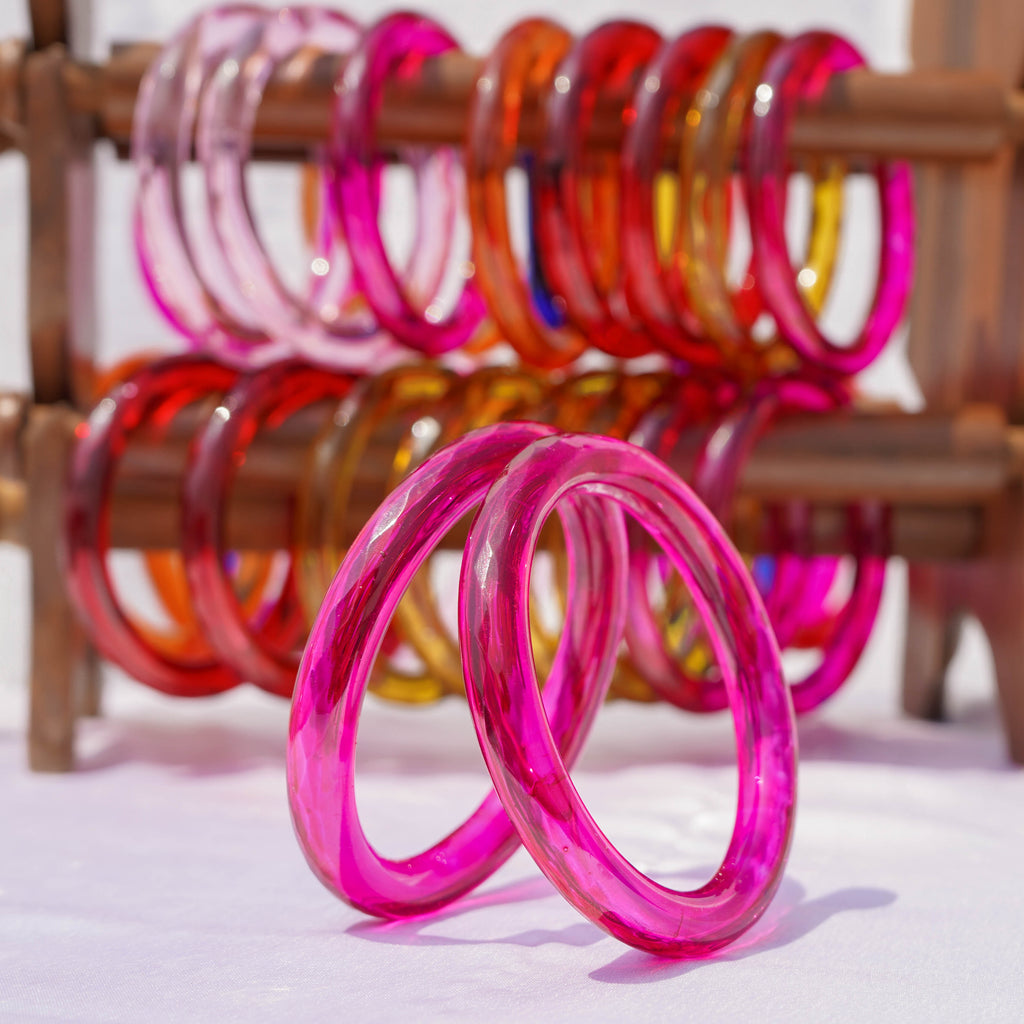 Rani | Hot Pink Glass Bangle Pair with Crystal Cuts – JanpathOnline.com